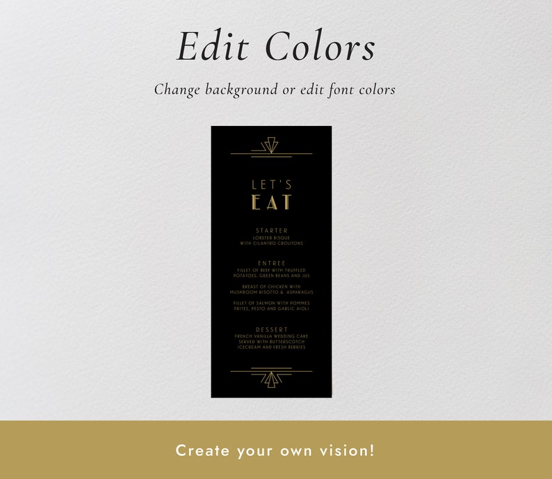 1920s Art Deco Menu Template Great Gatsby Wedding Menu Art | Etsy Canada