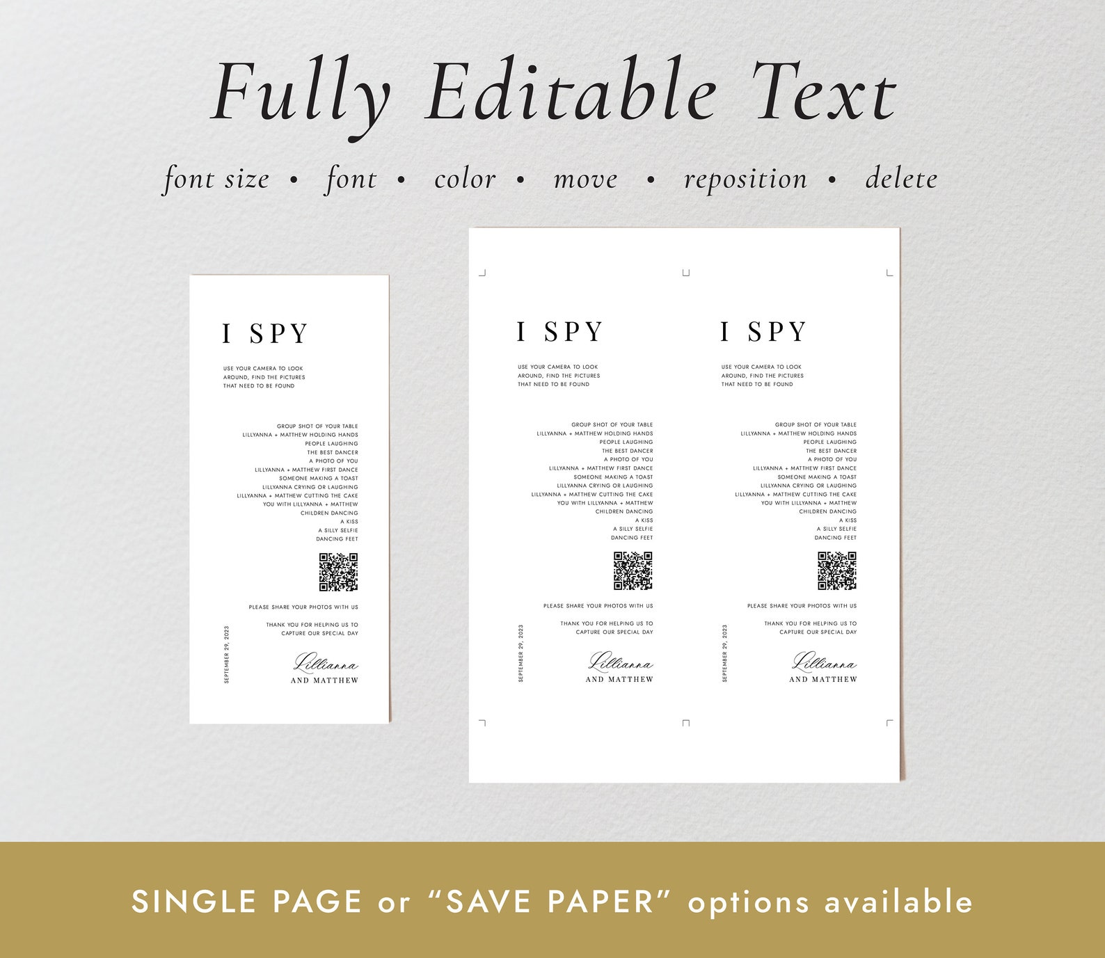I Spy With QR Code, Guest Photo Sharing, Wedding Game Card, Wedding ...