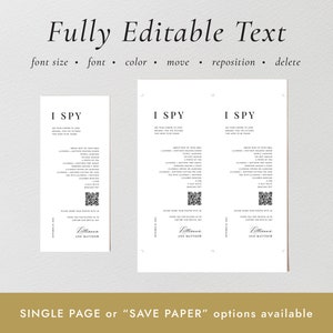 I Spy With QR Code, Guest Photo Sharing, Wedding Game Card, Wedding ...