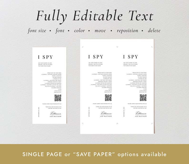 I Spy With QR Code Guest Photo Sharing Wedding Game Card - Etsy