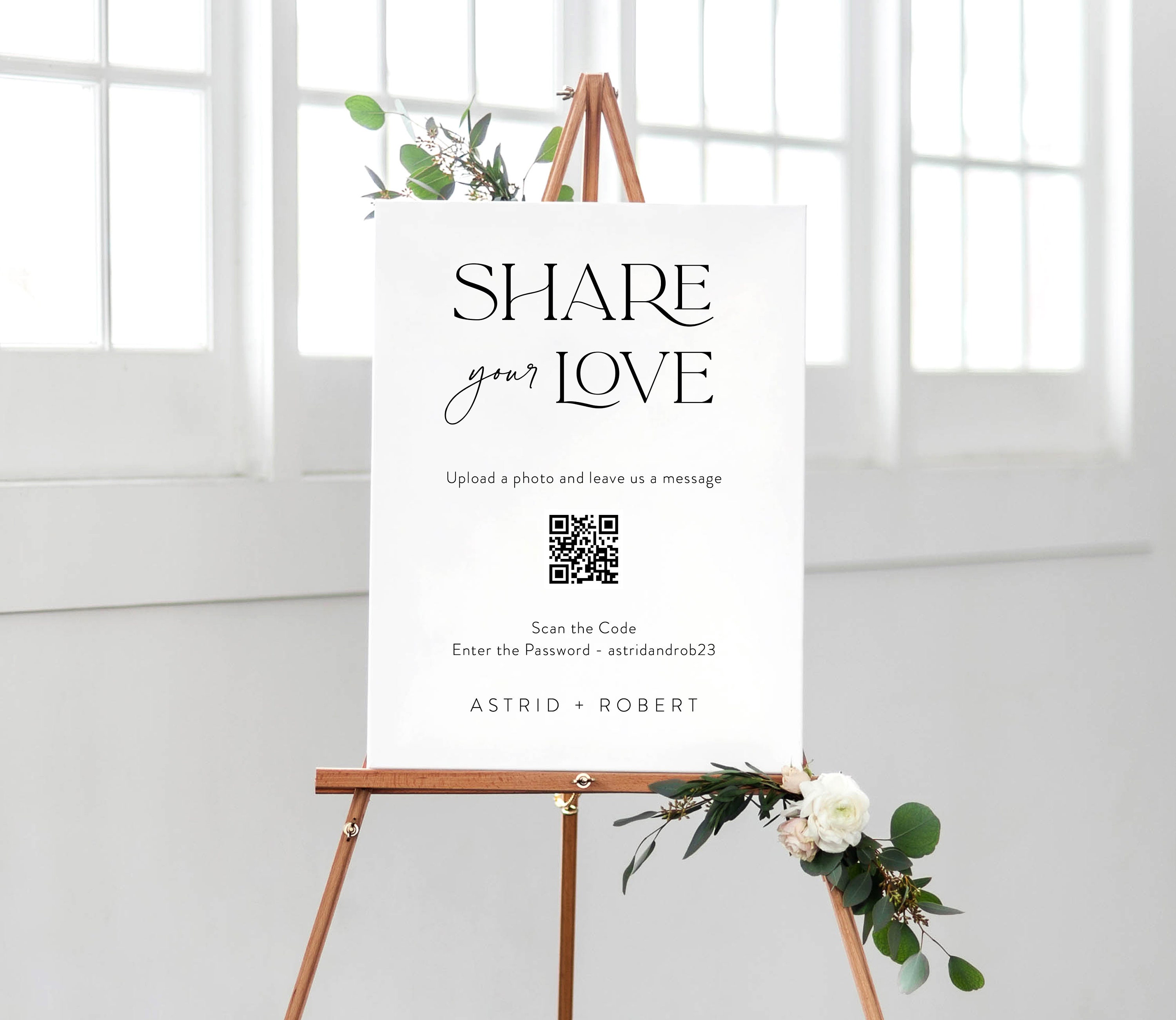 Modern Luxe Share Your Love Sign, QR Code Digital Guest Book, Online ...