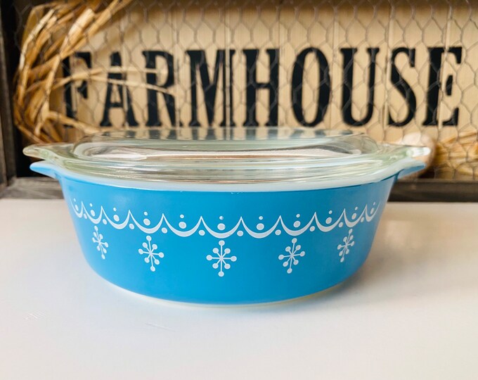 Pyrex Blue Snowflake Garland #471, 1 Pint Casserole Dish W/lid - Etsy