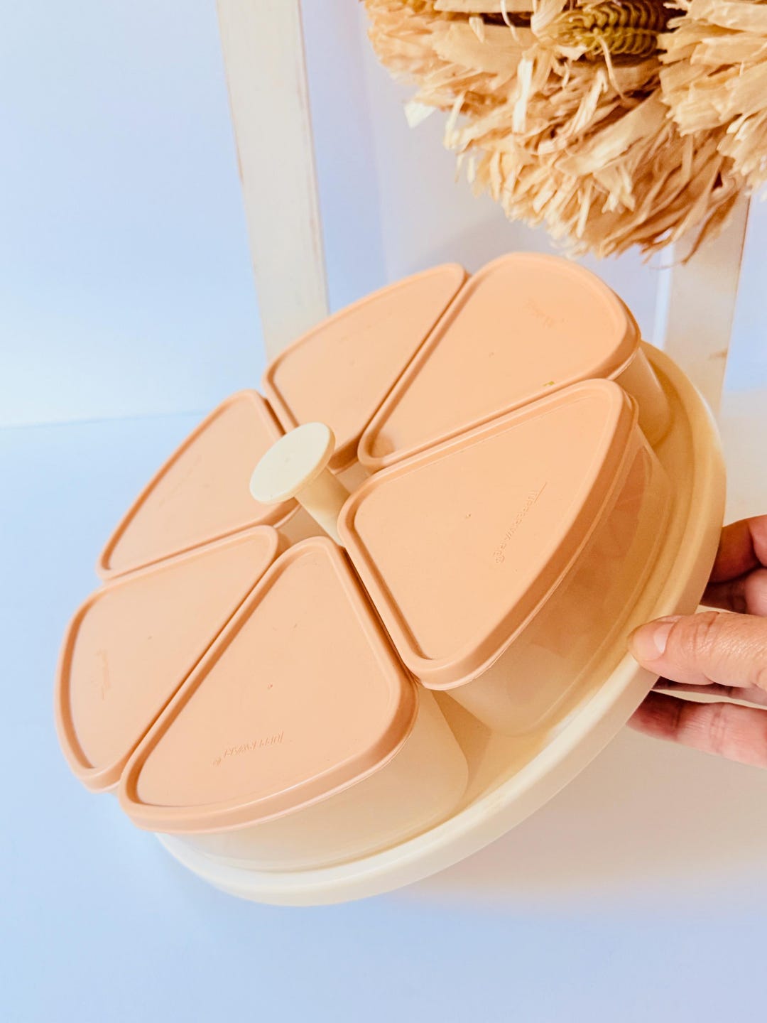 Vintage Tupperware Lazy Susan Revolving 6 Pie Wedge Shaped Containes in ...