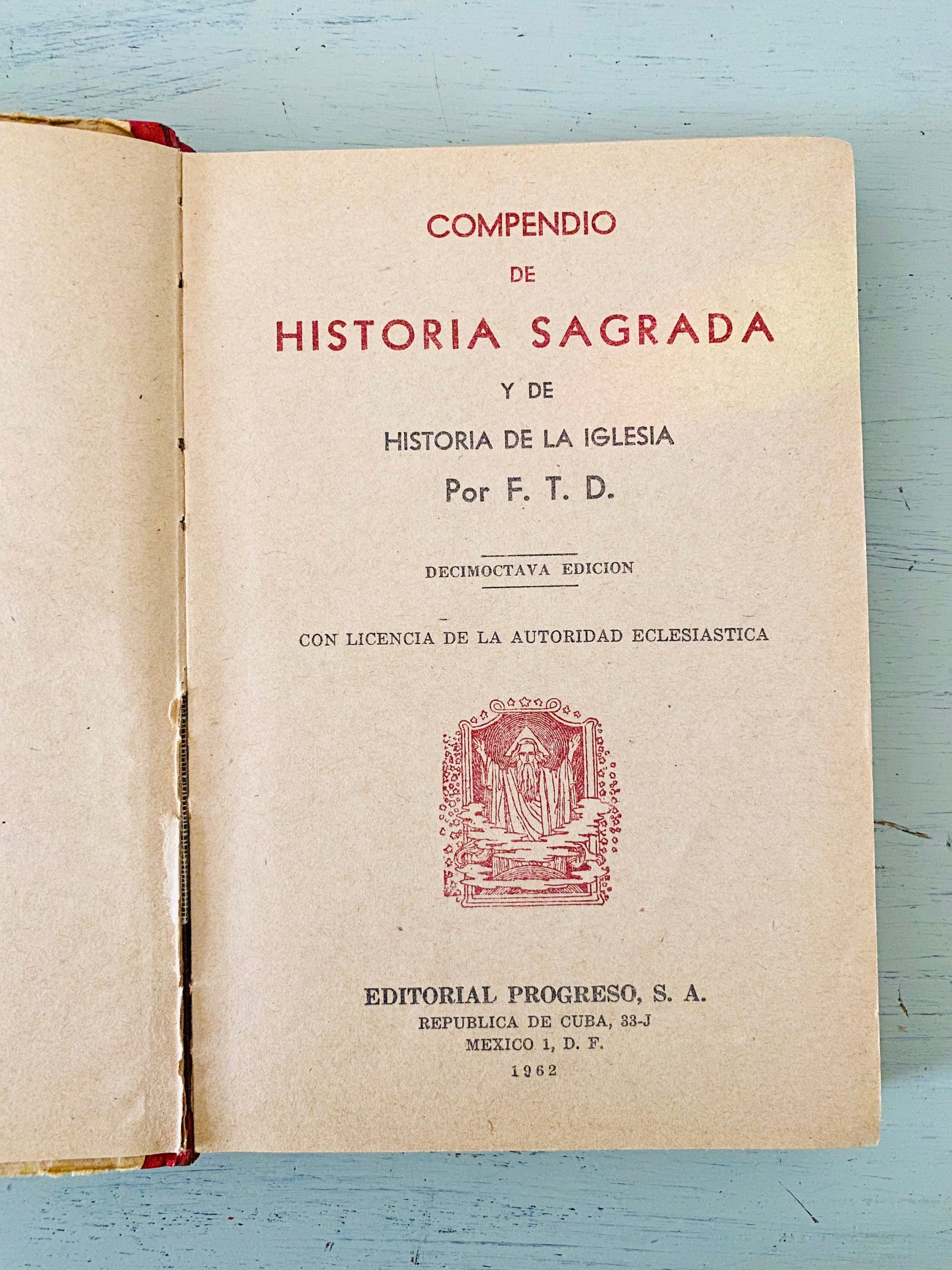 Rare Vintage Book Compendio De Historia Sagrada Por F.T.D 1962 | Etsy