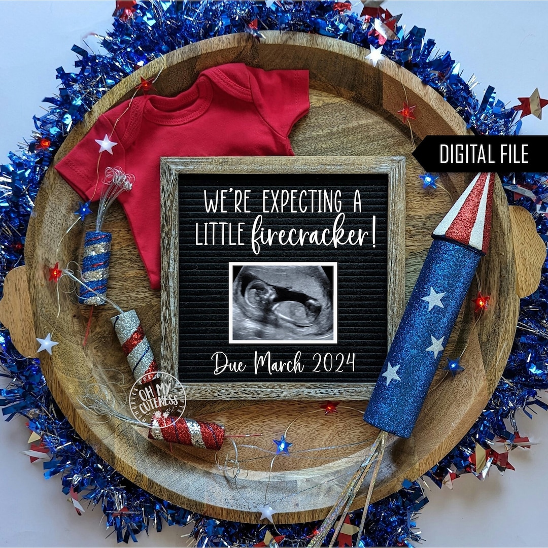 Expecting a Little Firecracker Digital Pregnancy Announcement 4th of ...