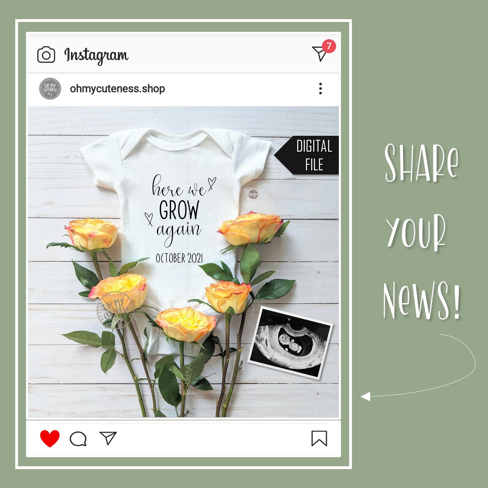 Here We Grow Again Roses Digital Pregnancy Announcement | Spring Baby ...