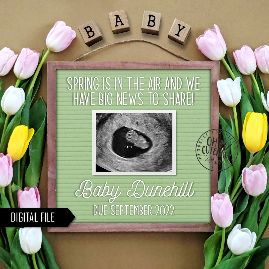 Spring is in the Air Digital Pregnancy Announcement | Tulips | Letter ...