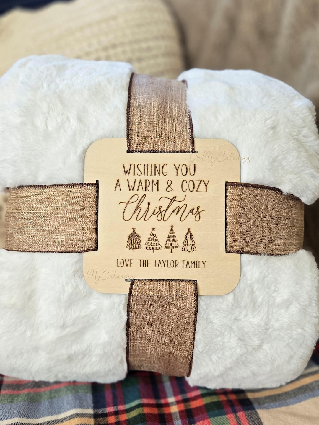 Wood Blanket Tag for Tying With Ribbon and Gifting | Personalized Gift ...