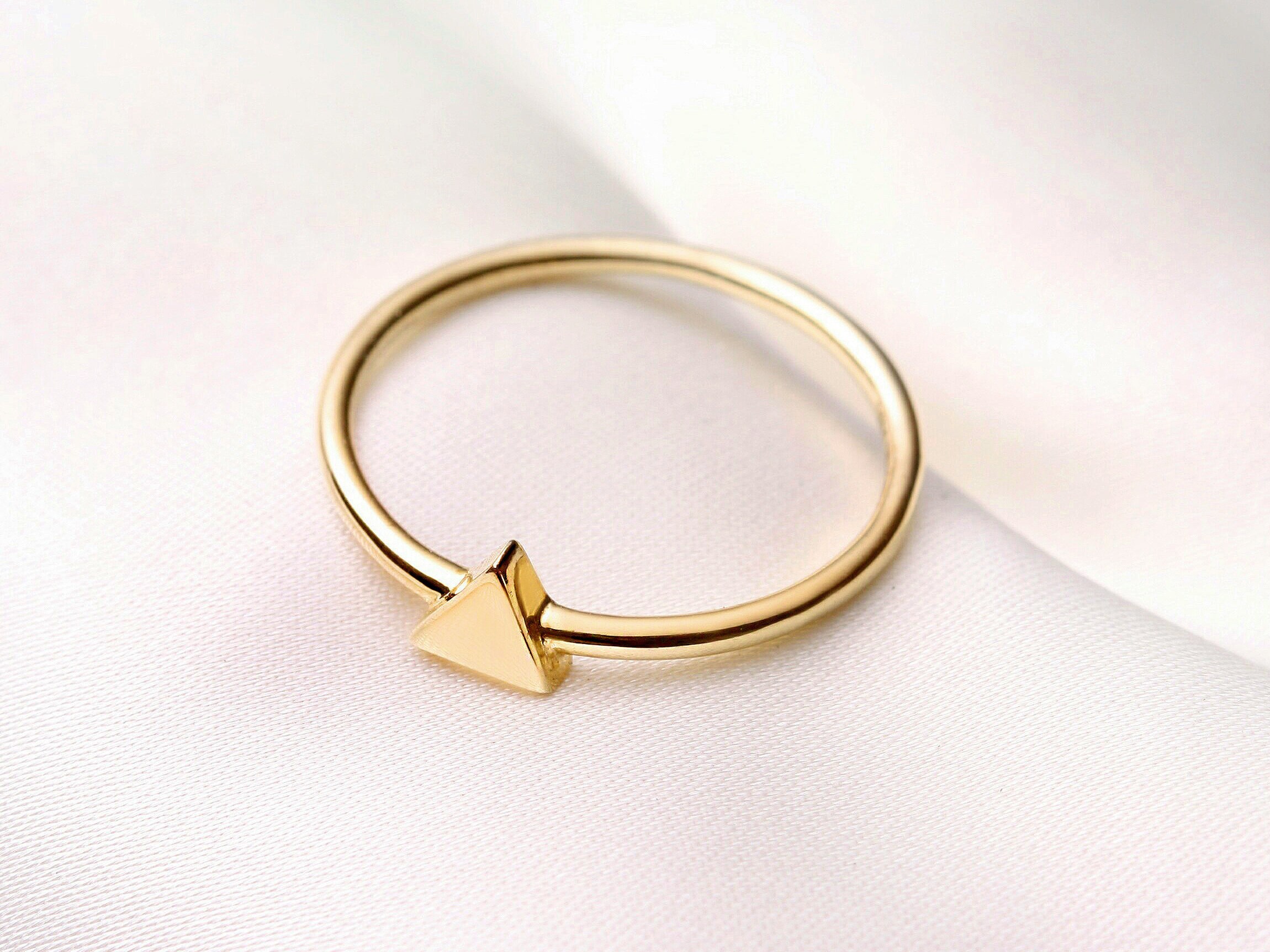 Thin 14k Triangle Ring Solid Gold Triangle Ring Simple Ring | Etsy