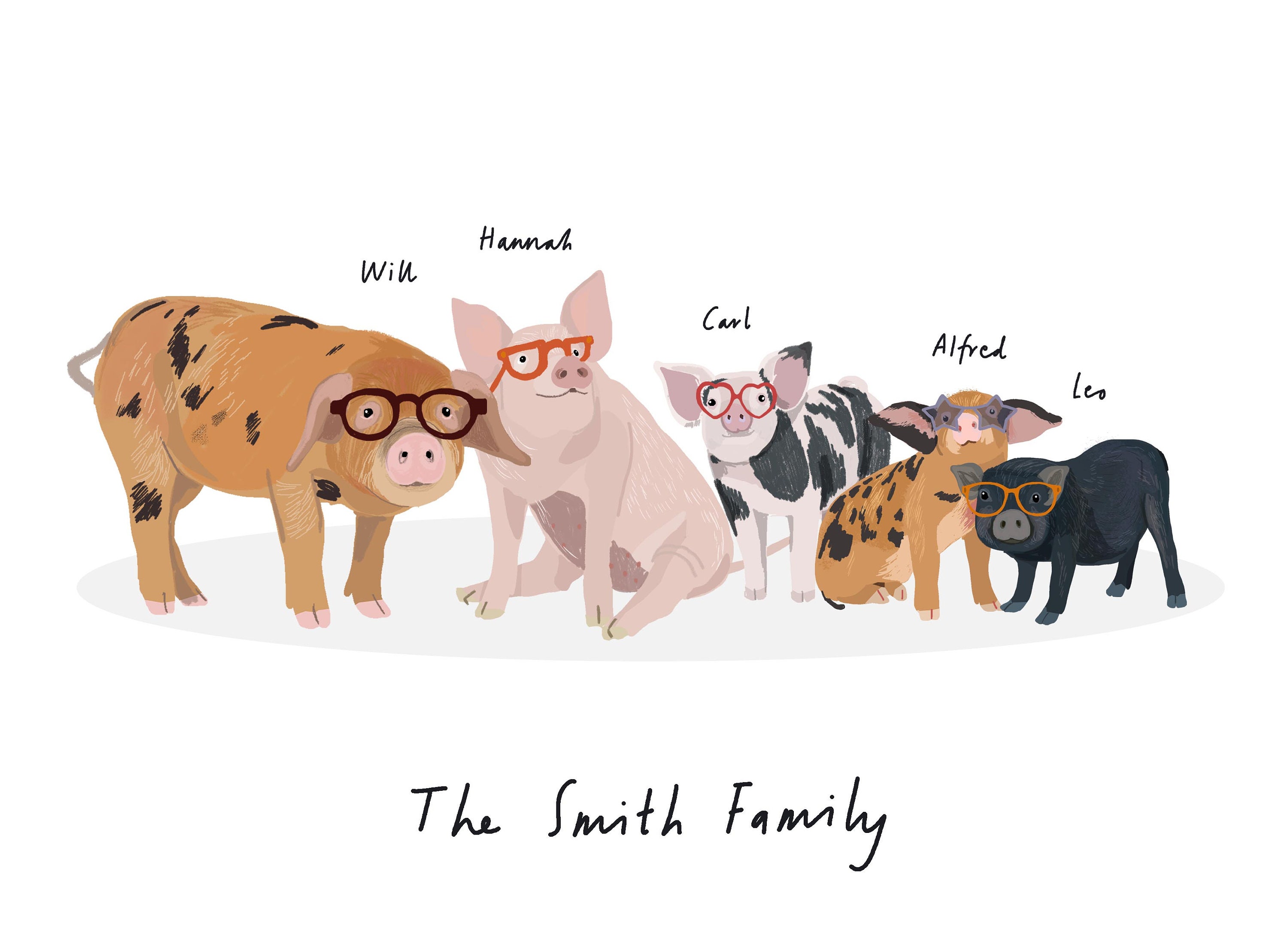 Personalised Pig Family Print - Etsy