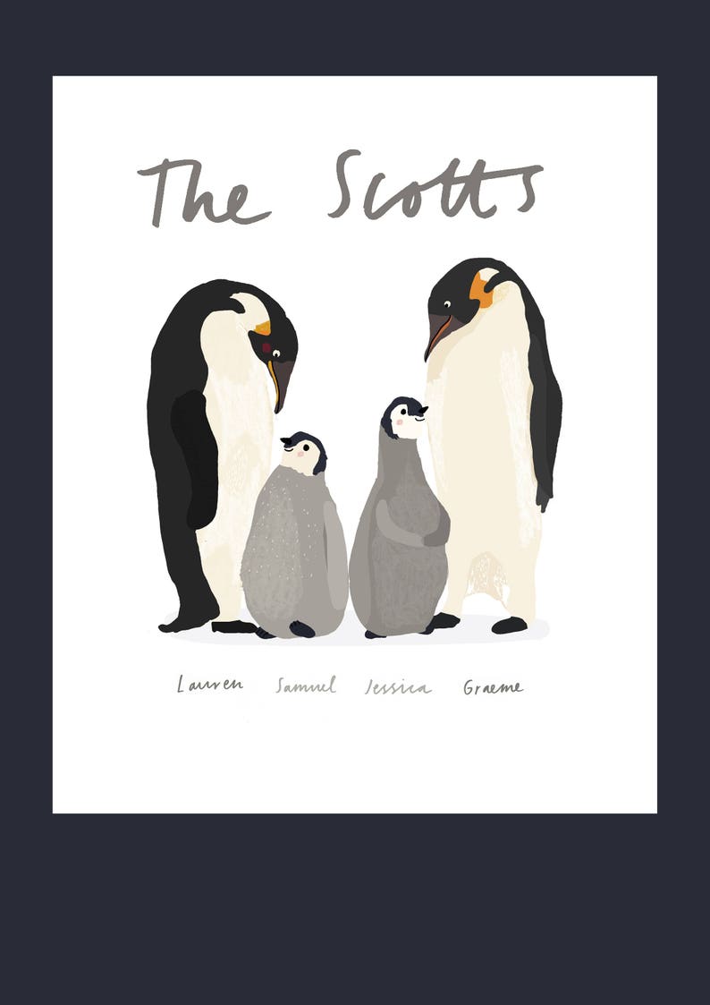 Personalised Penguin Family Print - Etsy