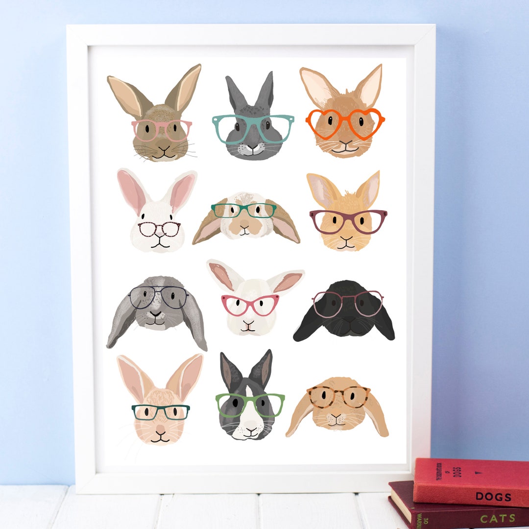 Rabbits in Glasses - Etsy UK