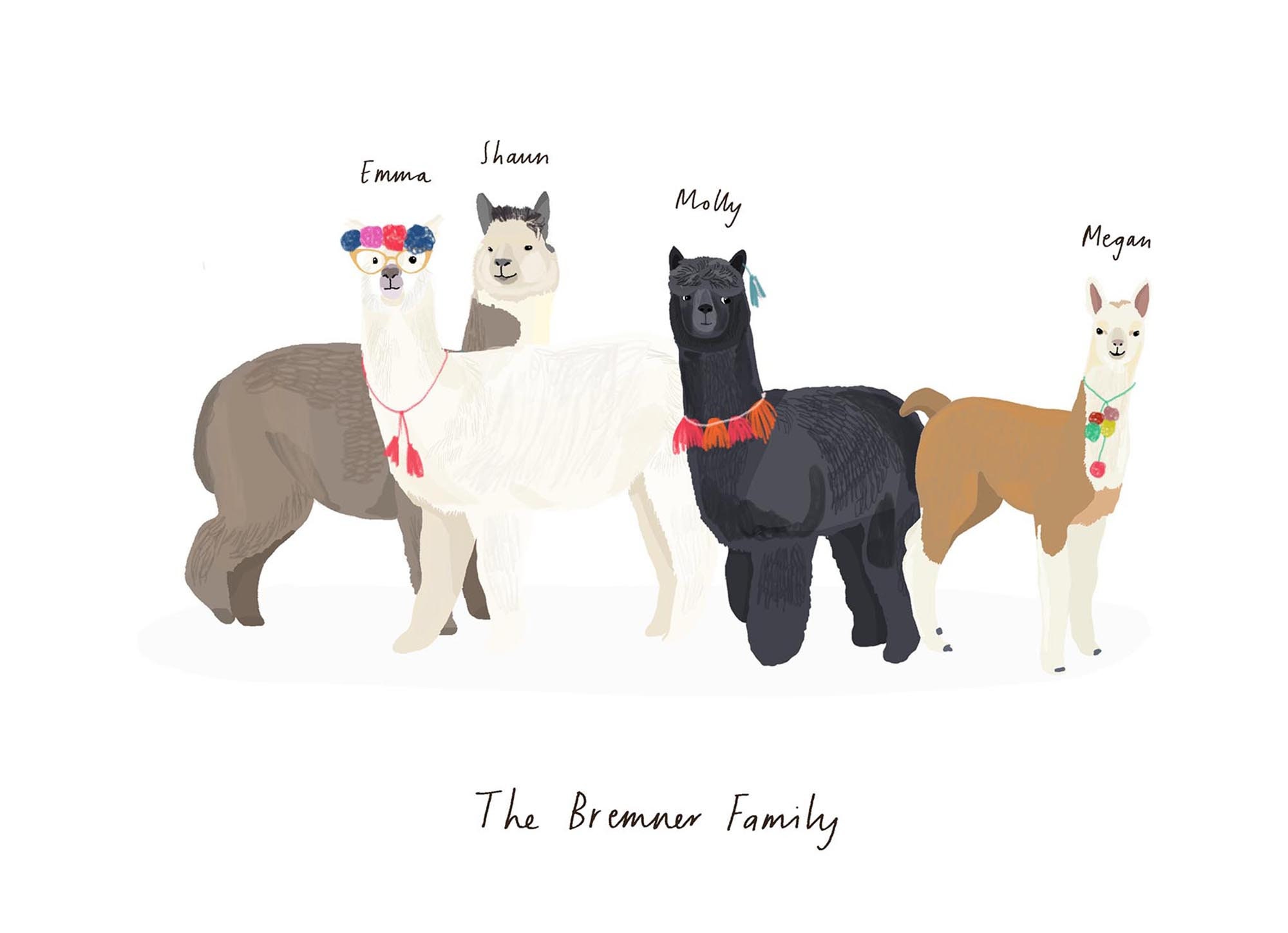 Personalised Llama and Alpaca Family Print - Etsy