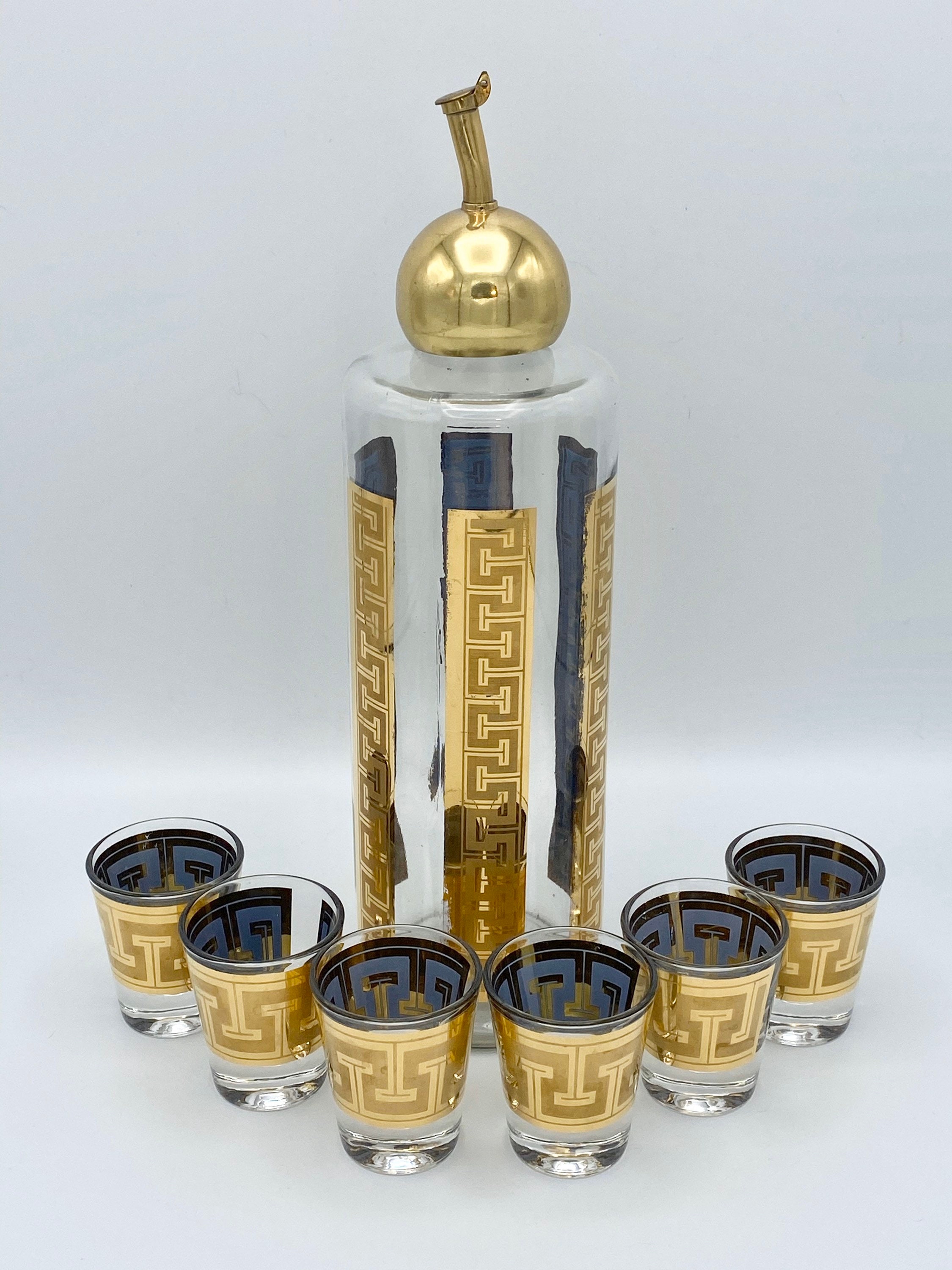 Mid Century Vintage Gold Greek Key Cocktail Pitcher With 6 - Etsy