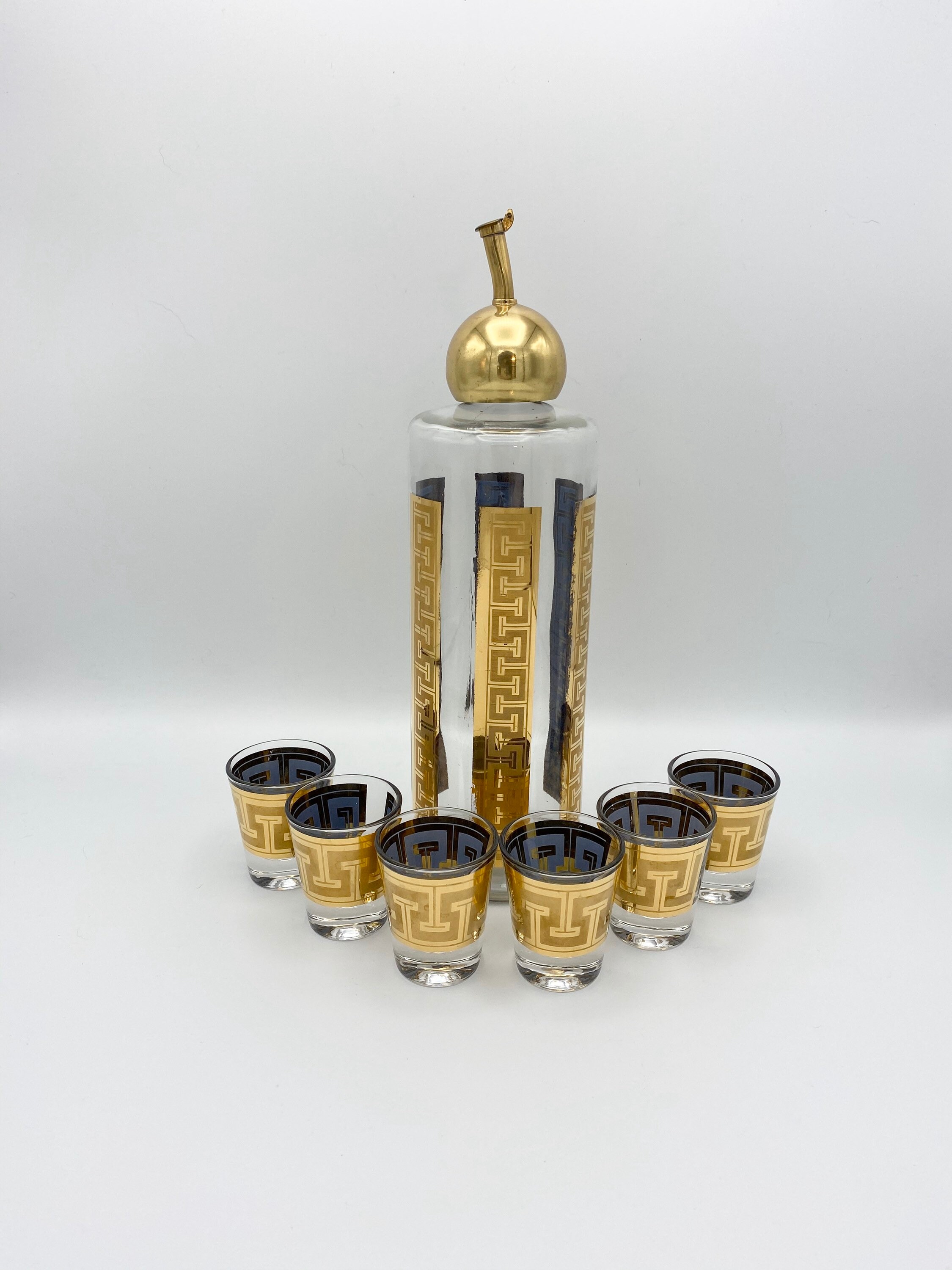 Mid Century Vintage Gold Greek Key Cocktail Pitcher With 6 - Etsy