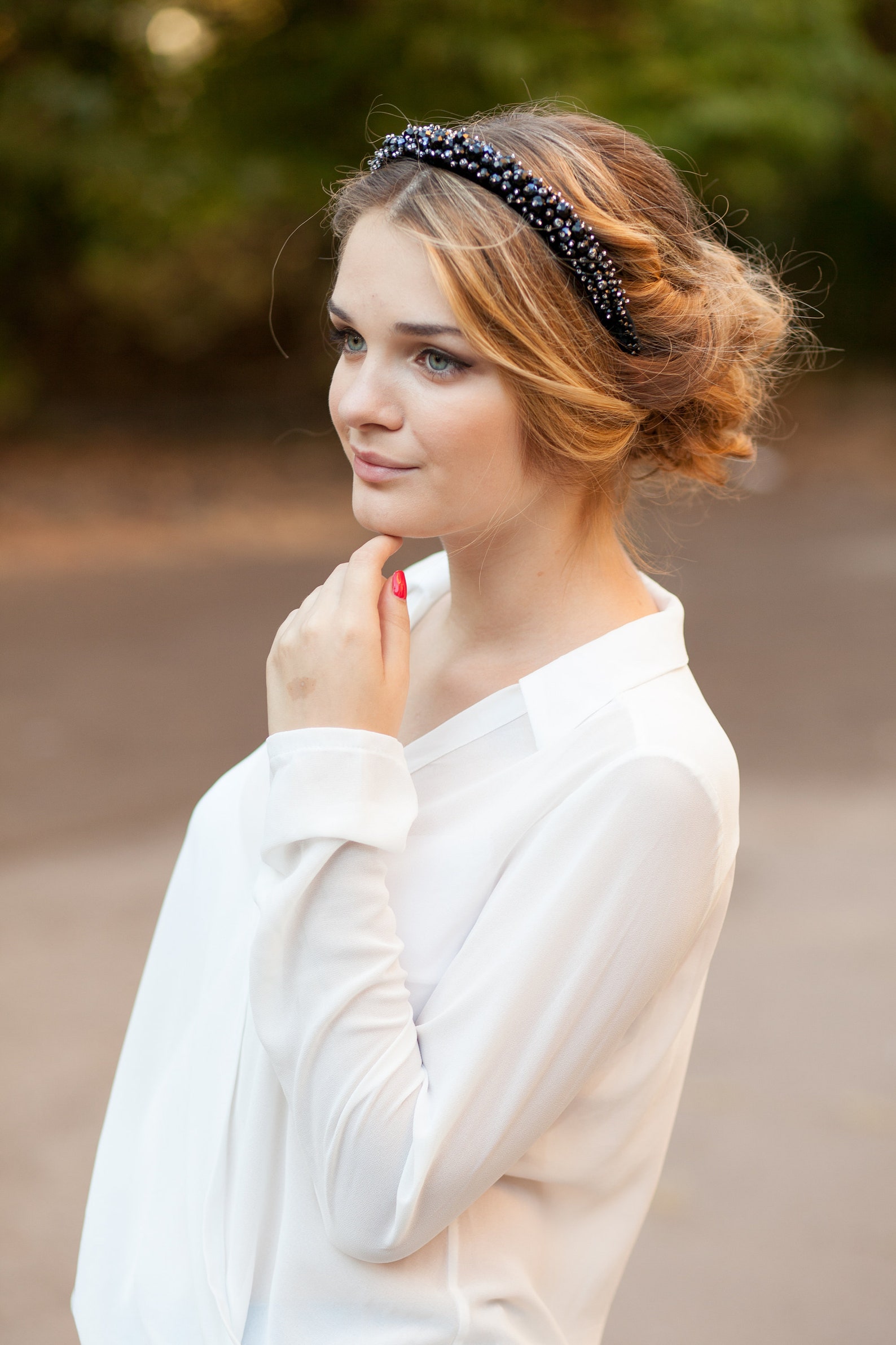 Beaded Headband Black Beaded Headband Crystal Beaded Headband - Etsy