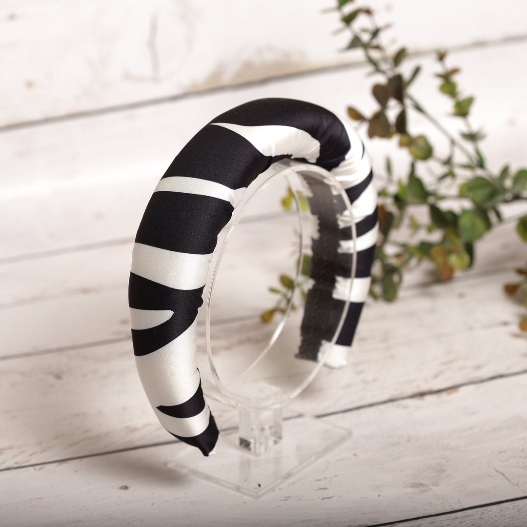 Animal Print Headband Black and White Headband Padded Headband Satin ...