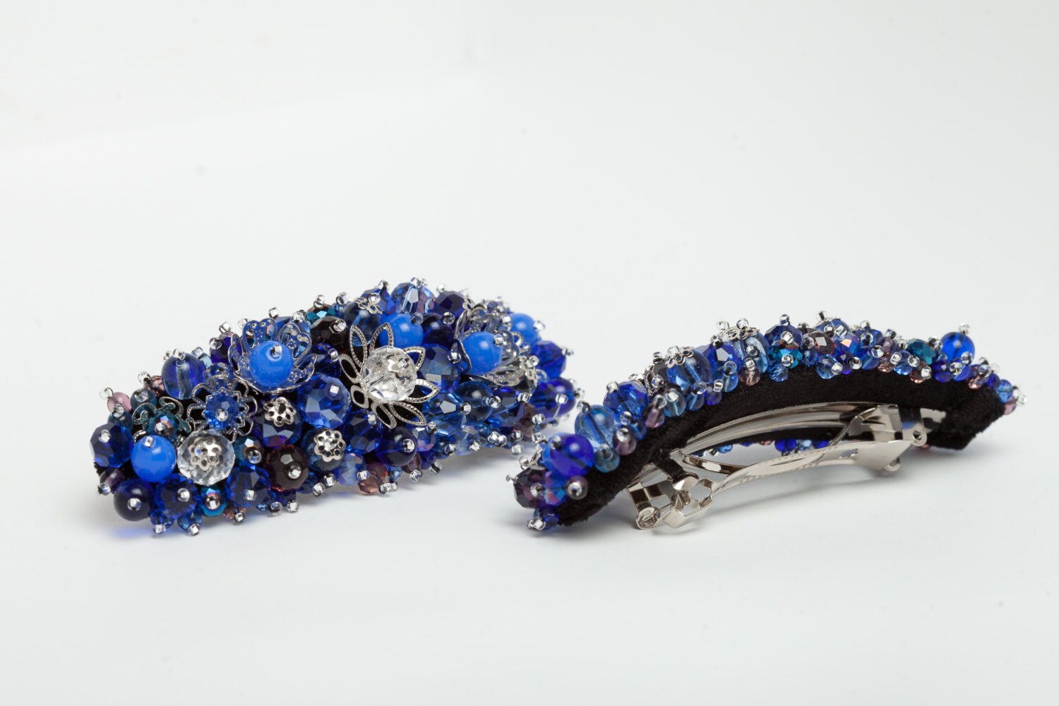 Blue beaded barrette Blue beaded hairclip Blue crystal | Etsy