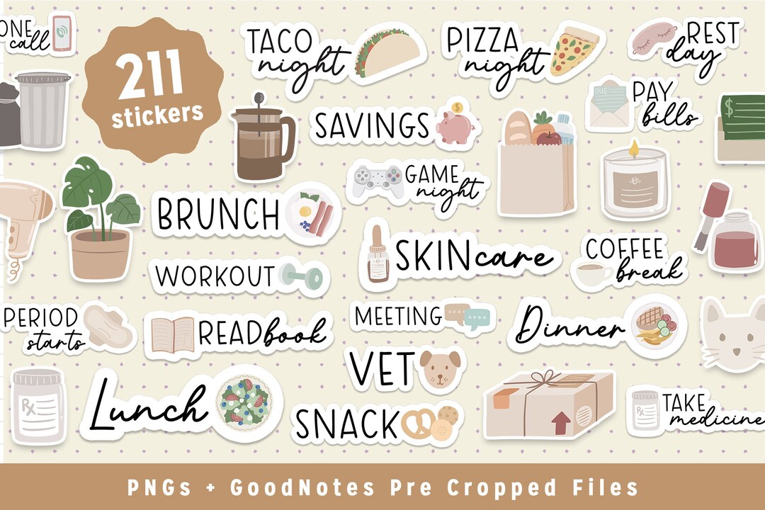 Everyday Life Digital Stickers for Goodnotes, Daily Icons, Book Widgets ...