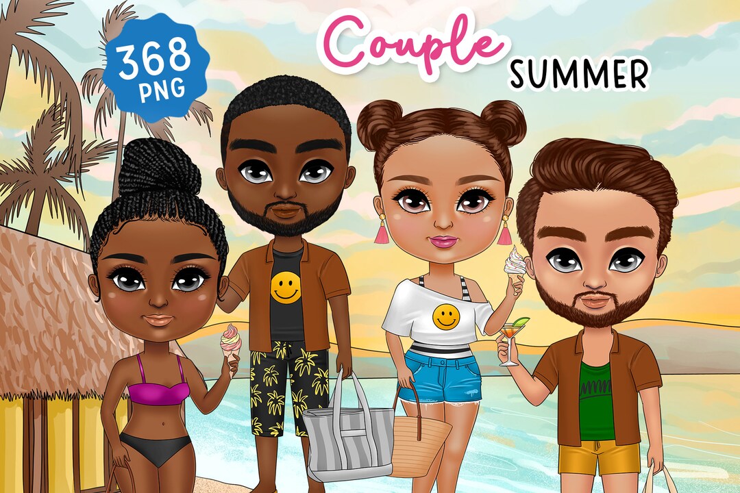 Chibi Summer Clipart, Couple Doll PNG, Travel Sublimation, Personalized ...