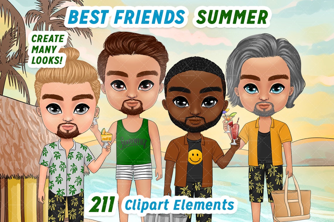 Best Friends Chibi Clipart Summer Customisable Cute - Etsy