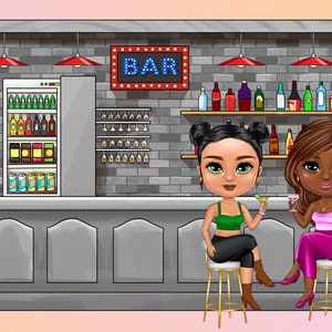 Best Friends Chibi Drinking Cocktail Clipart ,besties, Customizable ...