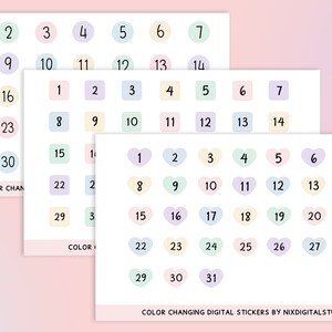 Color Changing Digital Stickers, Calendar Numbers, Goodnotes Stickers ...