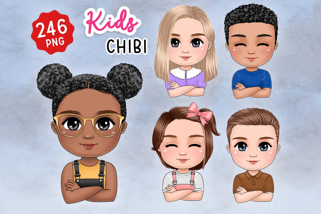 Child Clipart, Cute Chibi Clipart, Kids PNG, Brothers Sisters, Sons and ...