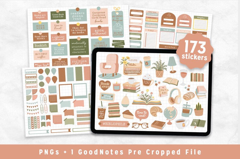 Book Lover Digital Stickers for Goodnotes | Pre Cropped PNG | Book ...