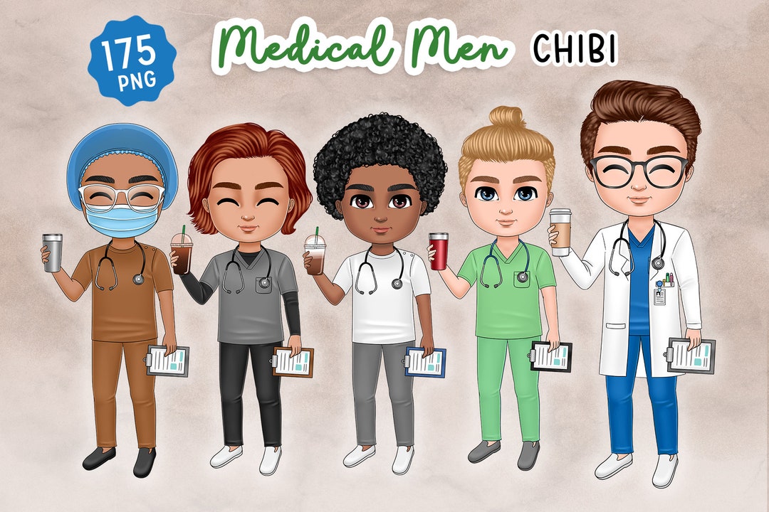 Chibi Nurse Men Clipart, Medical Doll Clipart, Cute Healthcare PNG ...