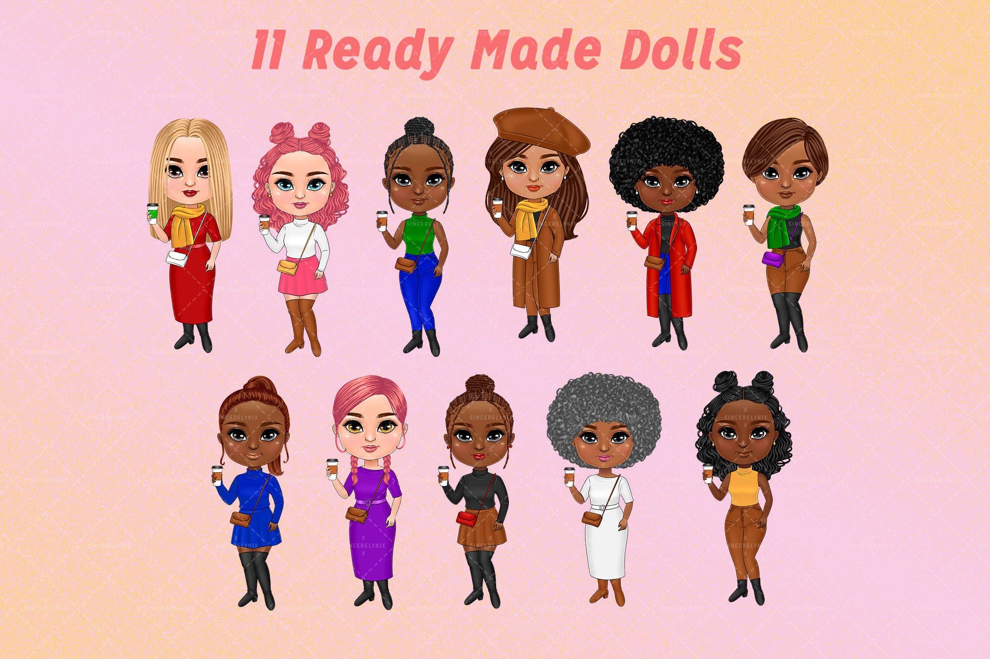 Best Friends Chibi Drinking Coffee Clipart Besties - Etsy