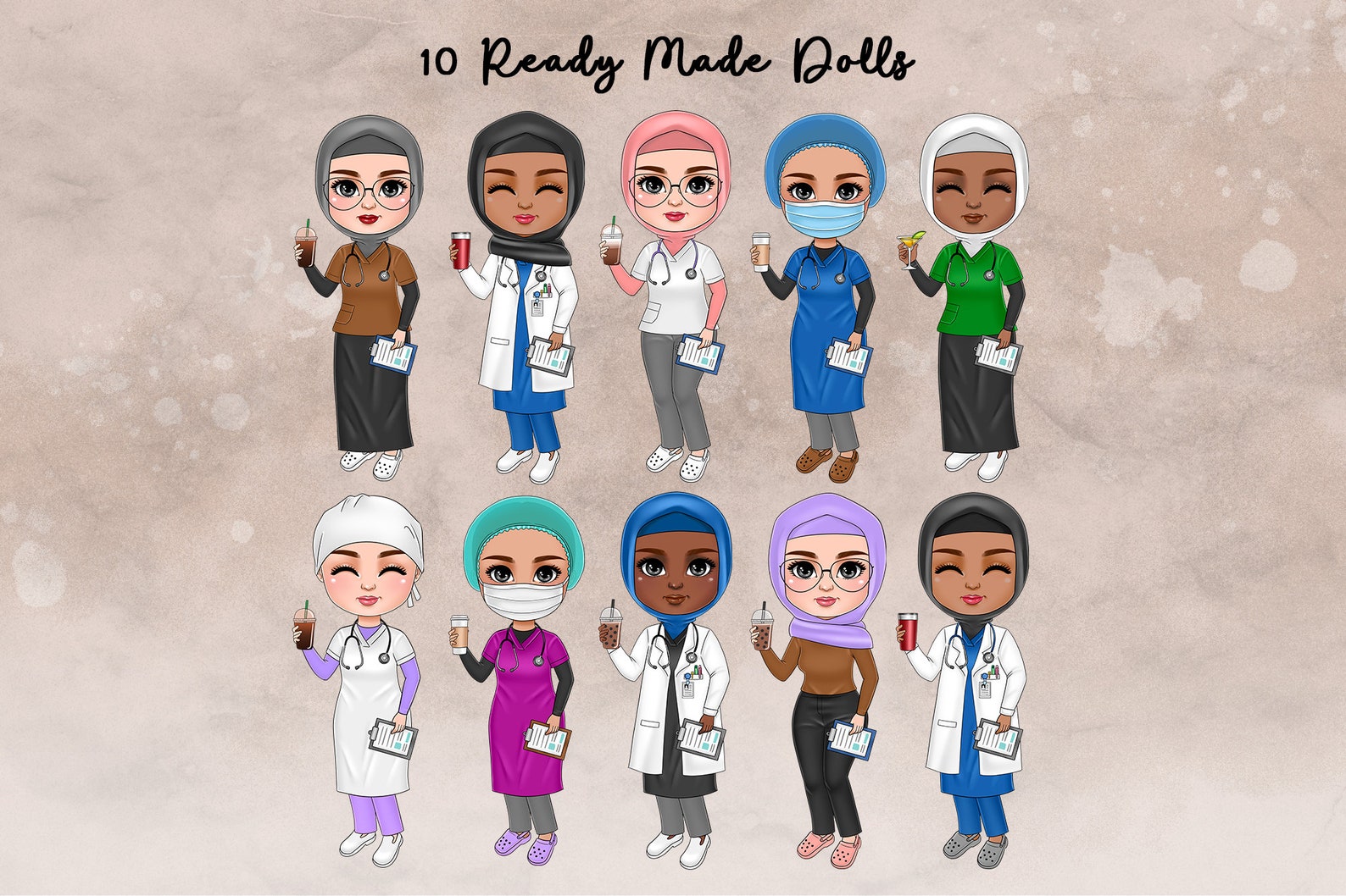 Chibi Muslim Nurse Clipart, Medical Doll Illustration, Cute Healthcare ...