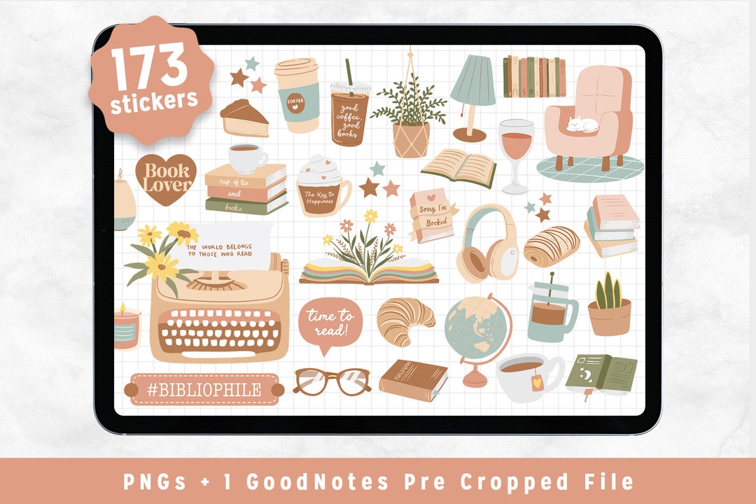 Book Lover Digital Stickers for Goodnotes | Pre Cropped PNG | Book ...