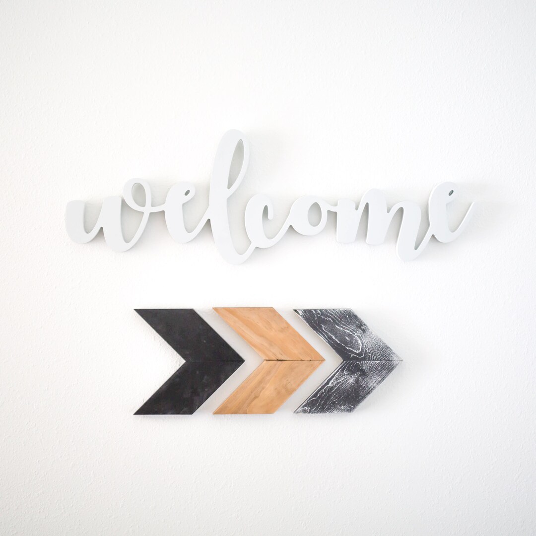 Welcome/script Word Sign/wood/wall Decor/house Warming Gift/modern ...