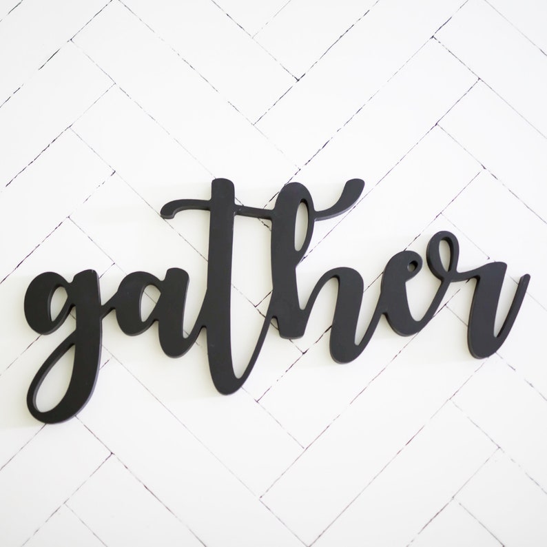 Gather/script Word Sign/wall Decor/wood Sign/home - Etsy