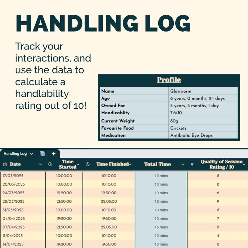 Reptile Care + Health Spreadsheet | 10-in-1 Tracker for Gecko & Exotic ...