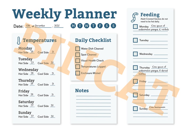 Crested Gecko Reptile Planner, Digital Download for Organisation ...
