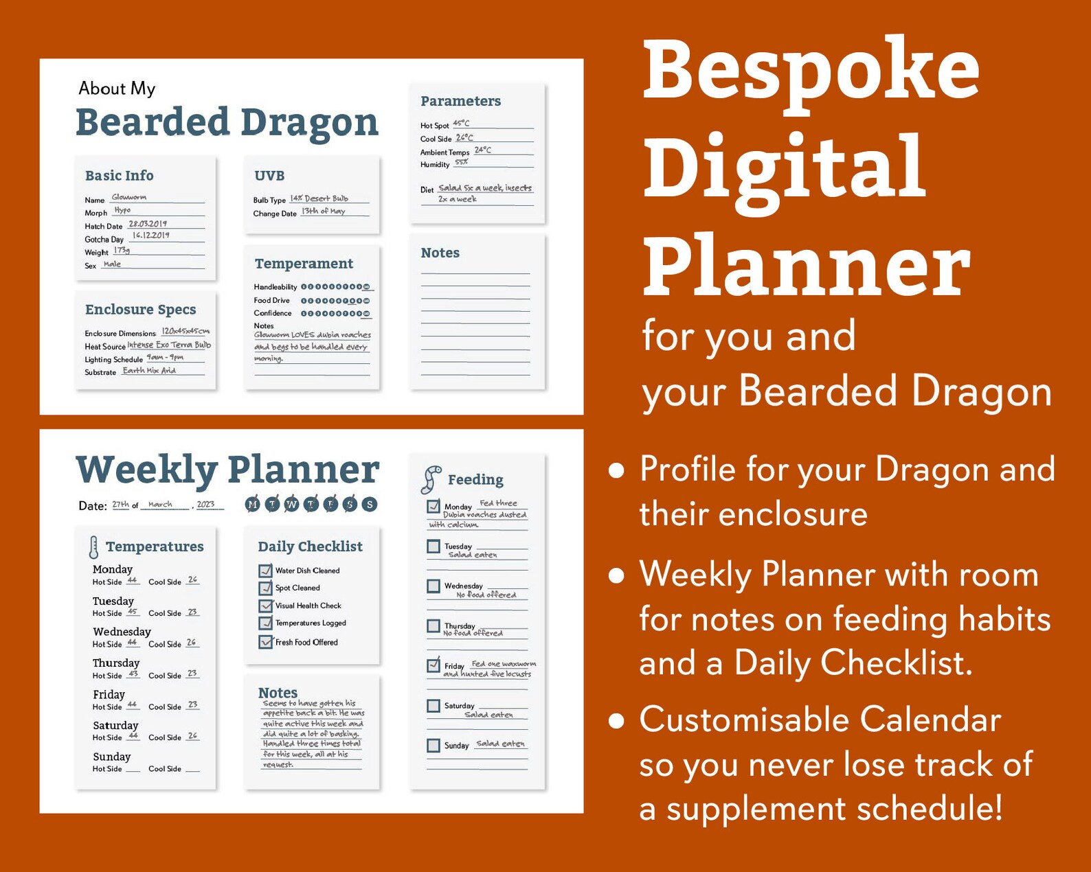 Bearded Dragon Care Planner: Feeding, Supplements, Schedules (digital ...