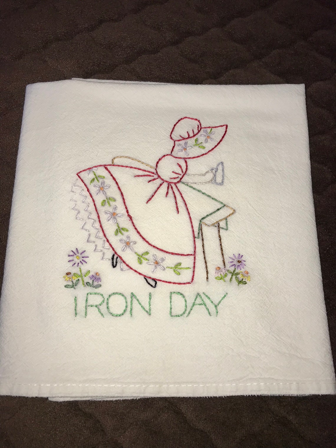 Adorable Colonial Girls Hand Embroidered Cotton Tea Towel Set of Seven ...