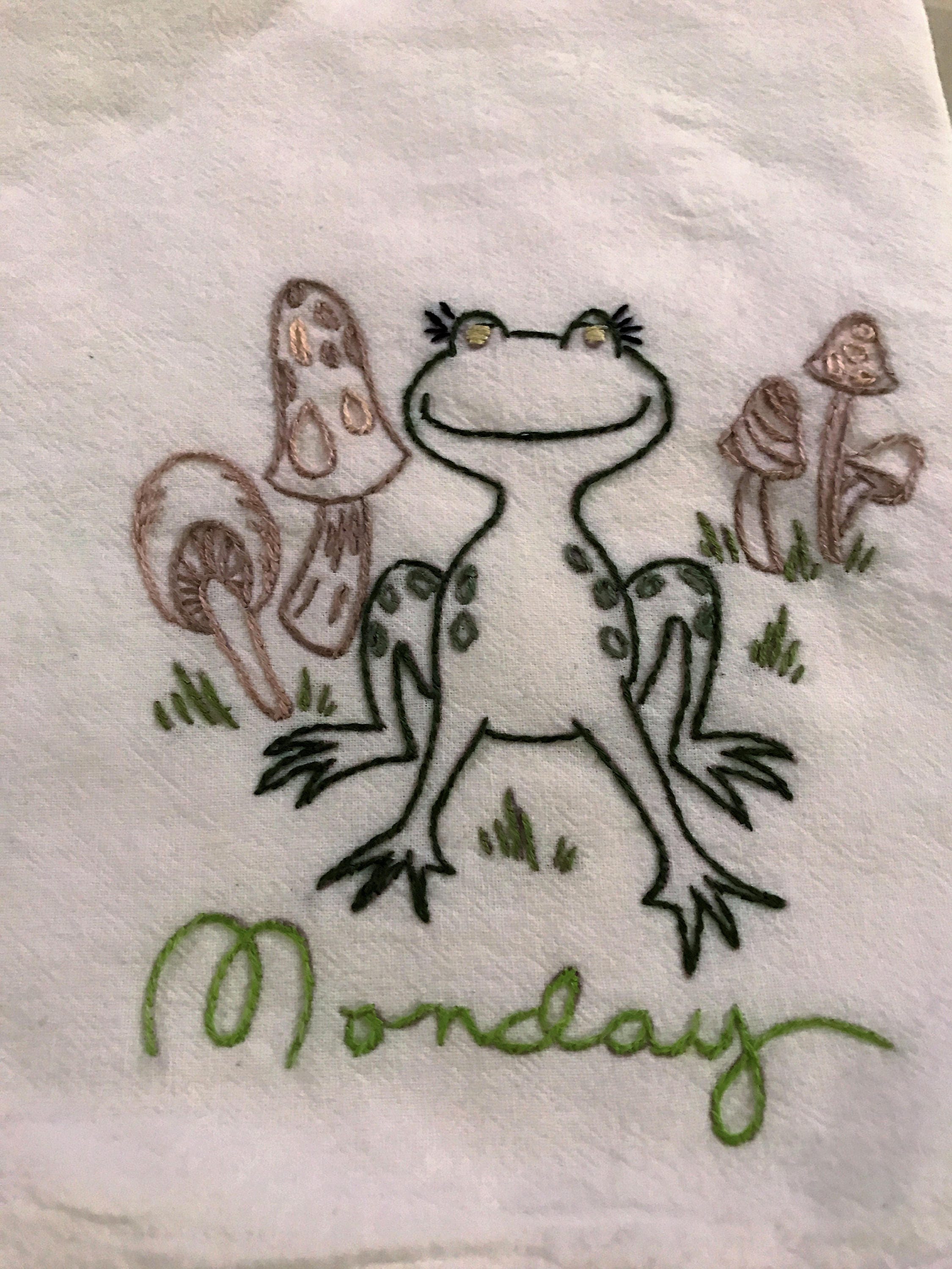 Hand Embroidered Cotton Kitchen Towels Seven Days a Week Frog Flour ...