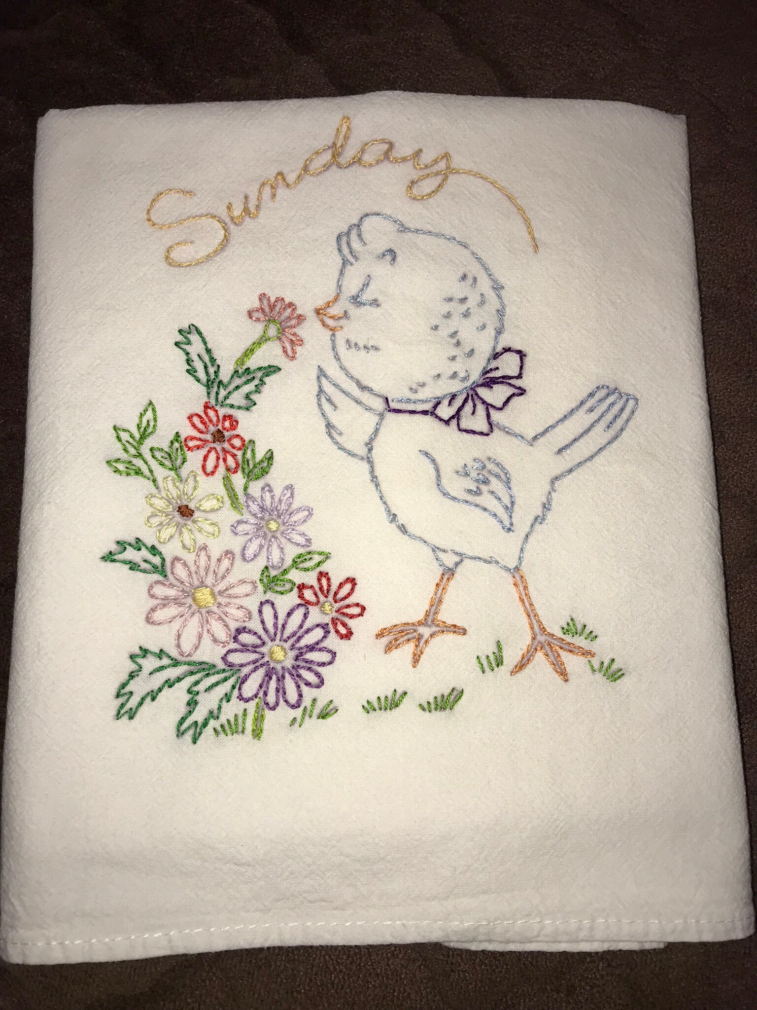 Birds of a Feather Hand Embroidered Cotton Flour Sack Tea Towels Seven ...