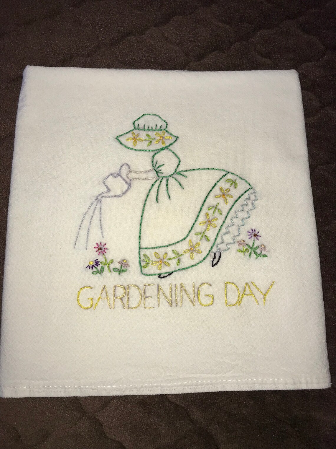 Adorable Colonial Girls Hand Embroidered Cotton Tea Towel Set of Seven ...