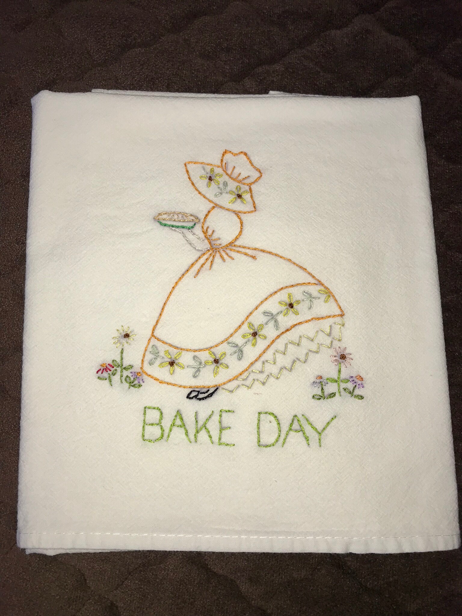 Adorable Colonial Girls Hand Embroidered Cotton Tea Towel Set of Seven ...