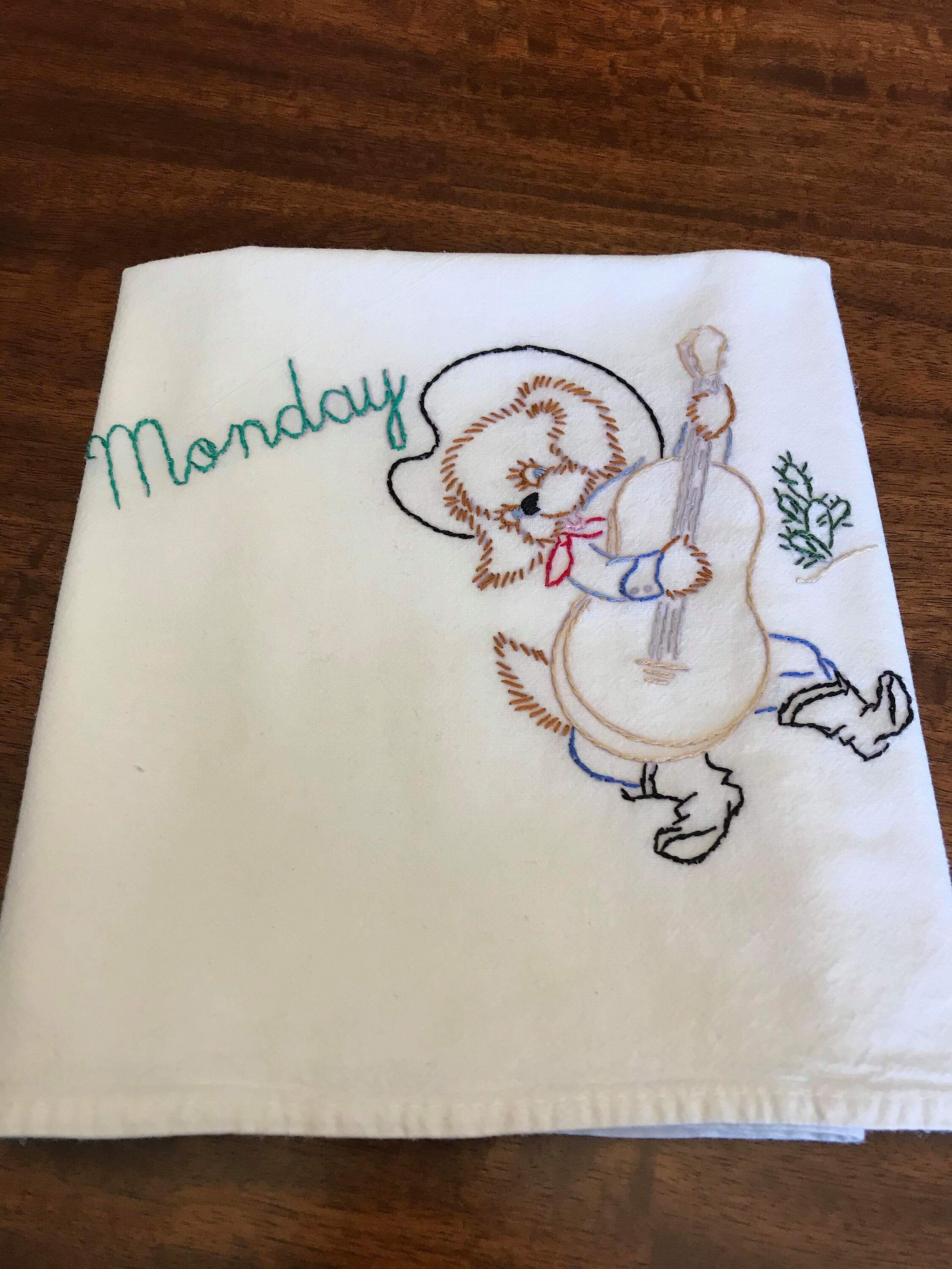 Hand Embroidered Cowboy Flour Sack Cotton Towels Seven Days a Week - Etsy