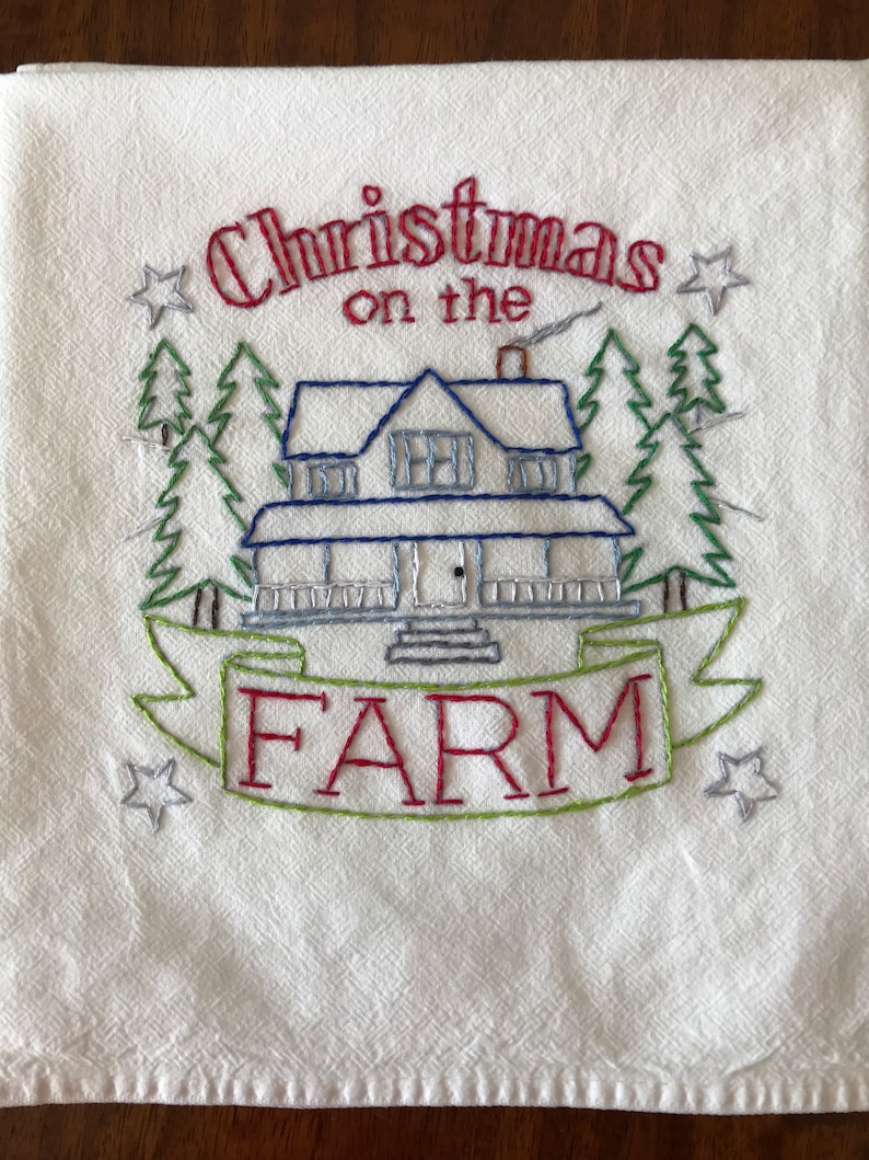 Christmas on the Farm! Hand Embroidered Premium Cotton Kitchen Towels ...