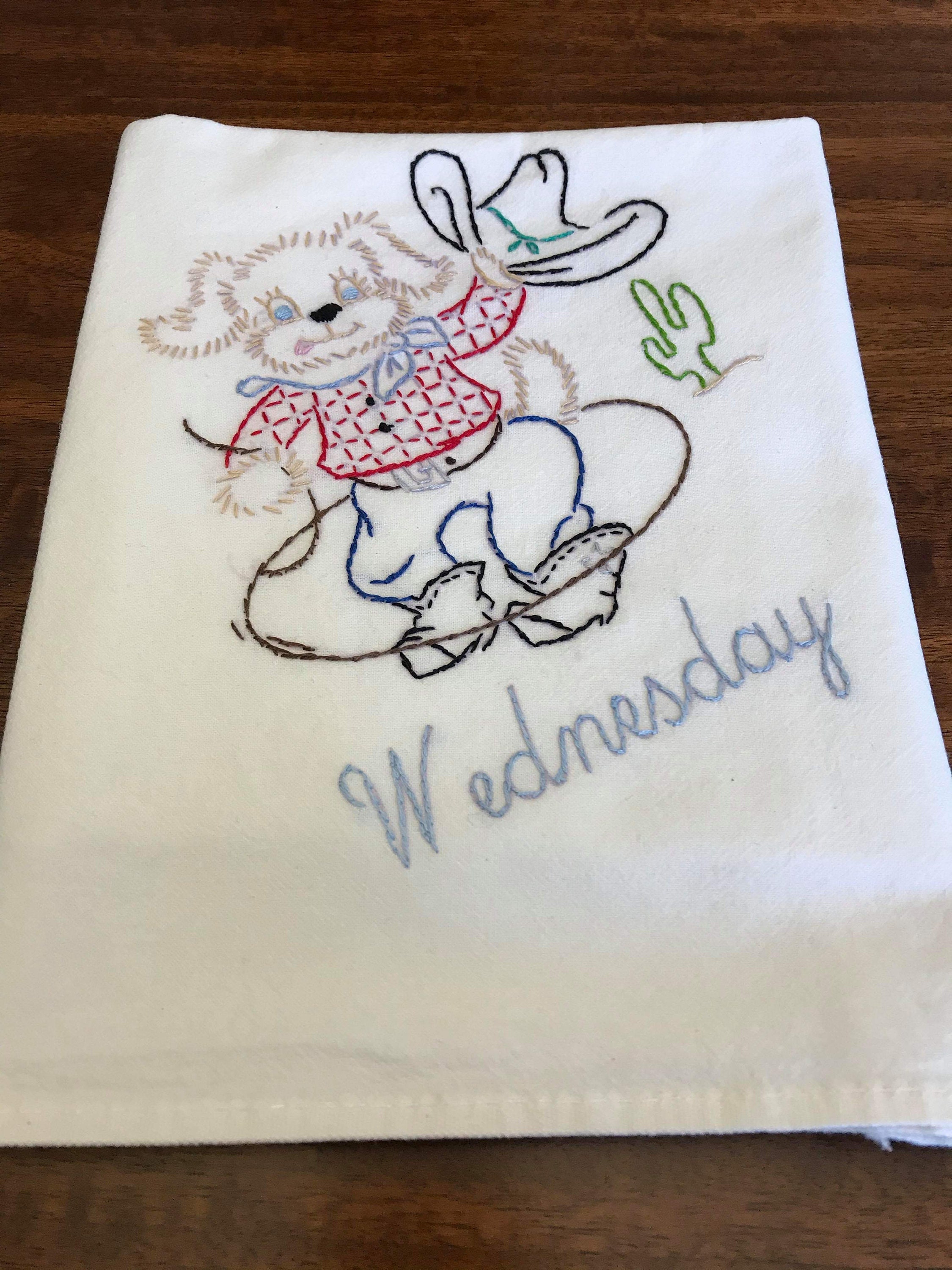 Hand Embroidered Cowboy Flour Sack Cotton Towels Seven Days a Week - Etsy