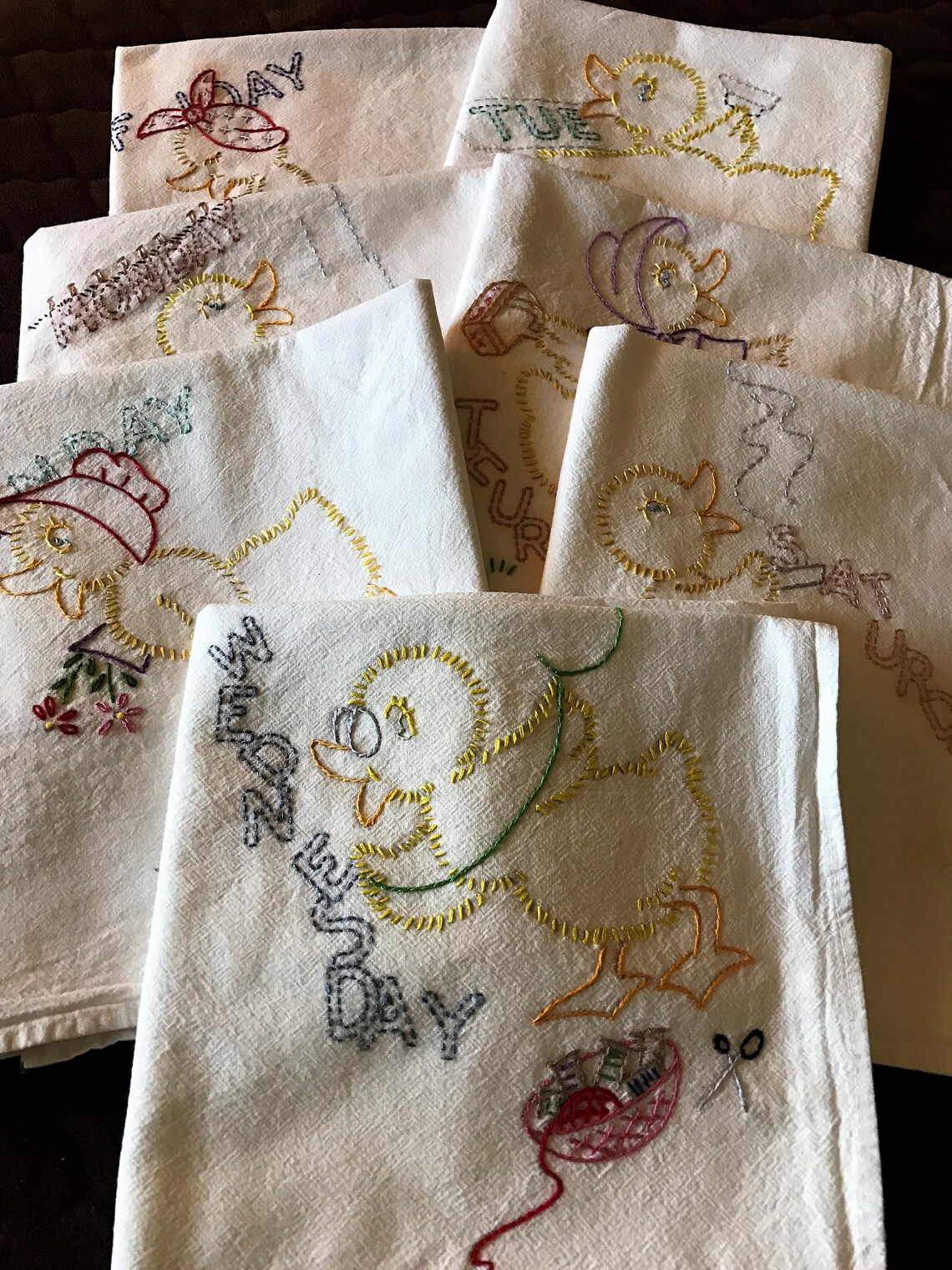 Seven Adorable Ducks Hand Embroidered on Kitchen Flour Sack Cotton ...
