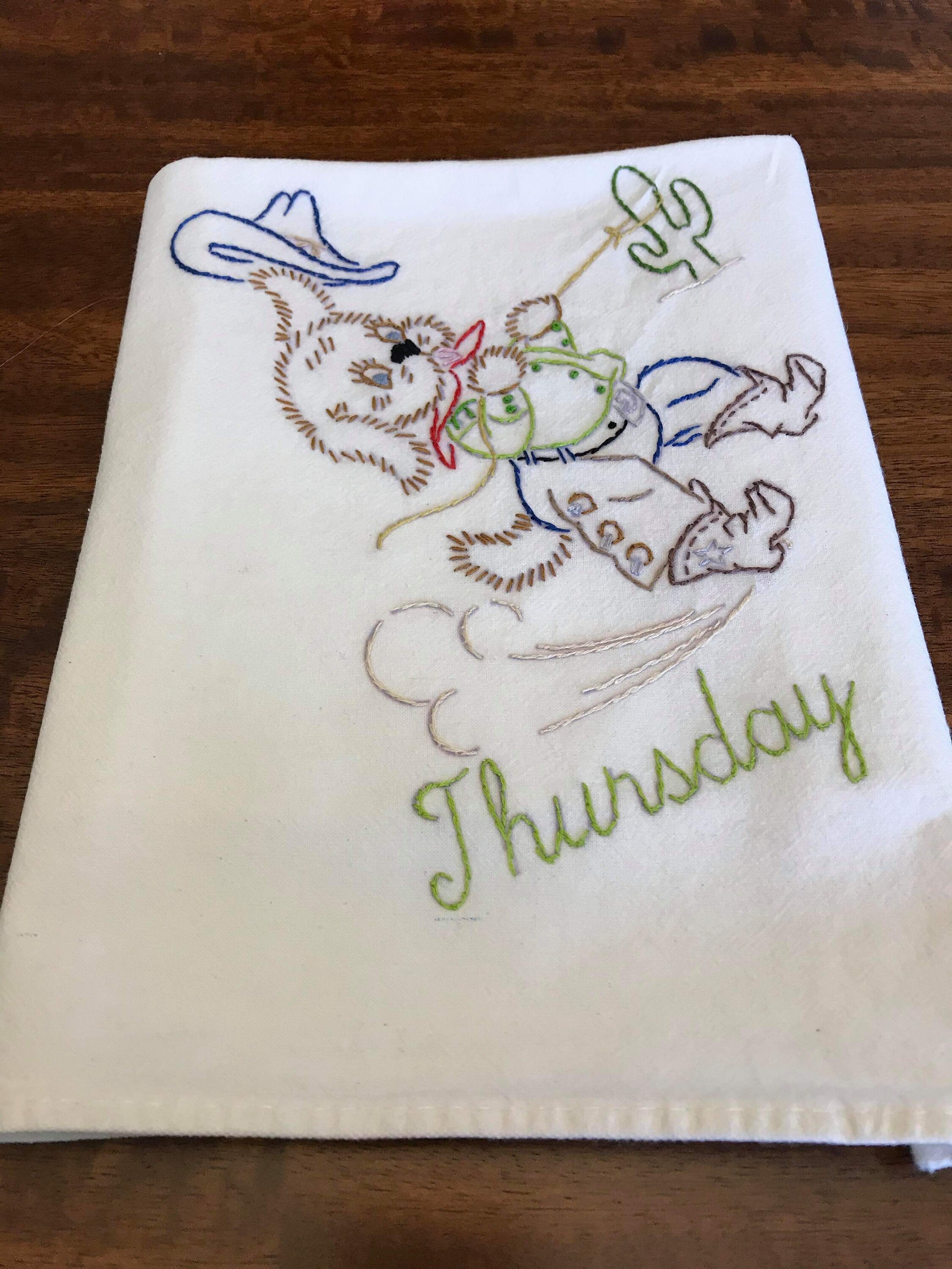 Hand Embroidered Cowboy Flour Sack Cotton Towels Seven Days a Week - Etsy