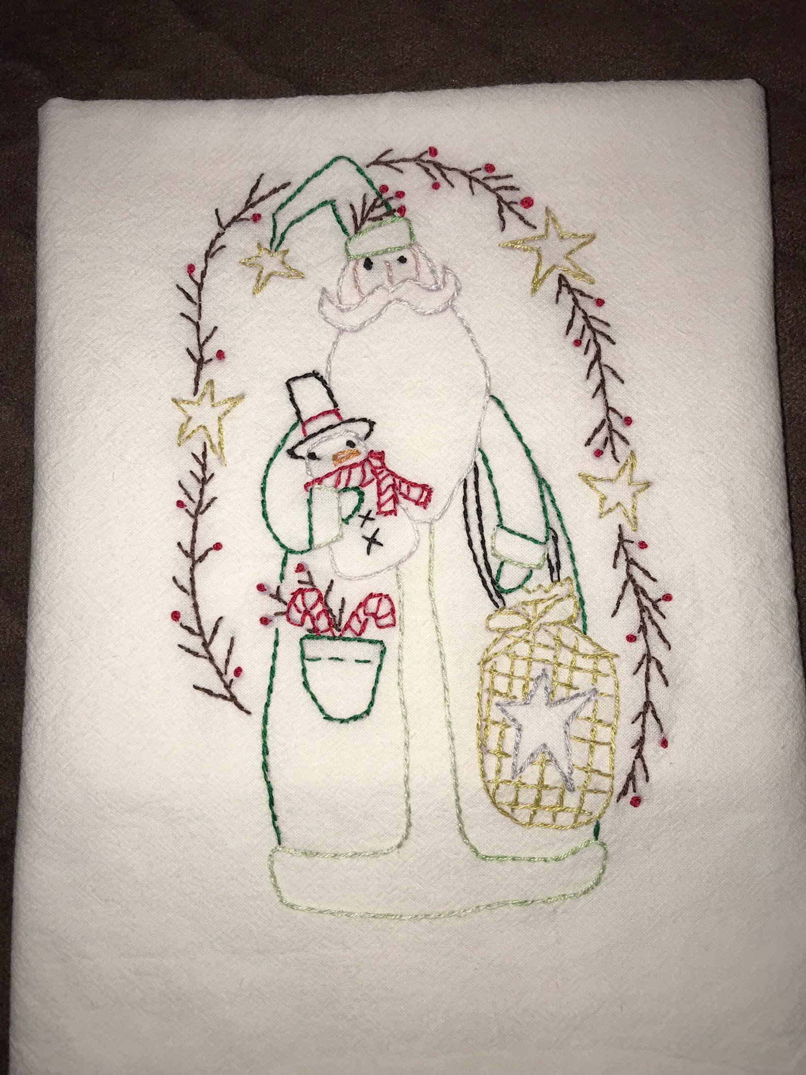 Primitive Christmas Hand Embroidered Cotton Tea Towels Set of Seven - Etsy