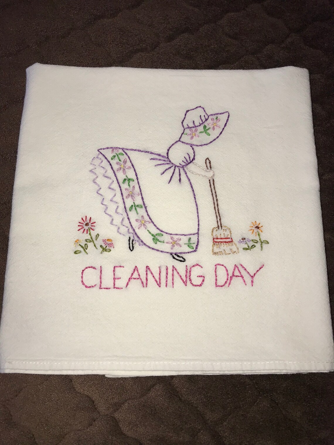 Adorable Colonial Girls Hand Embroidered Cotton Tea Towel Set of Seven ...